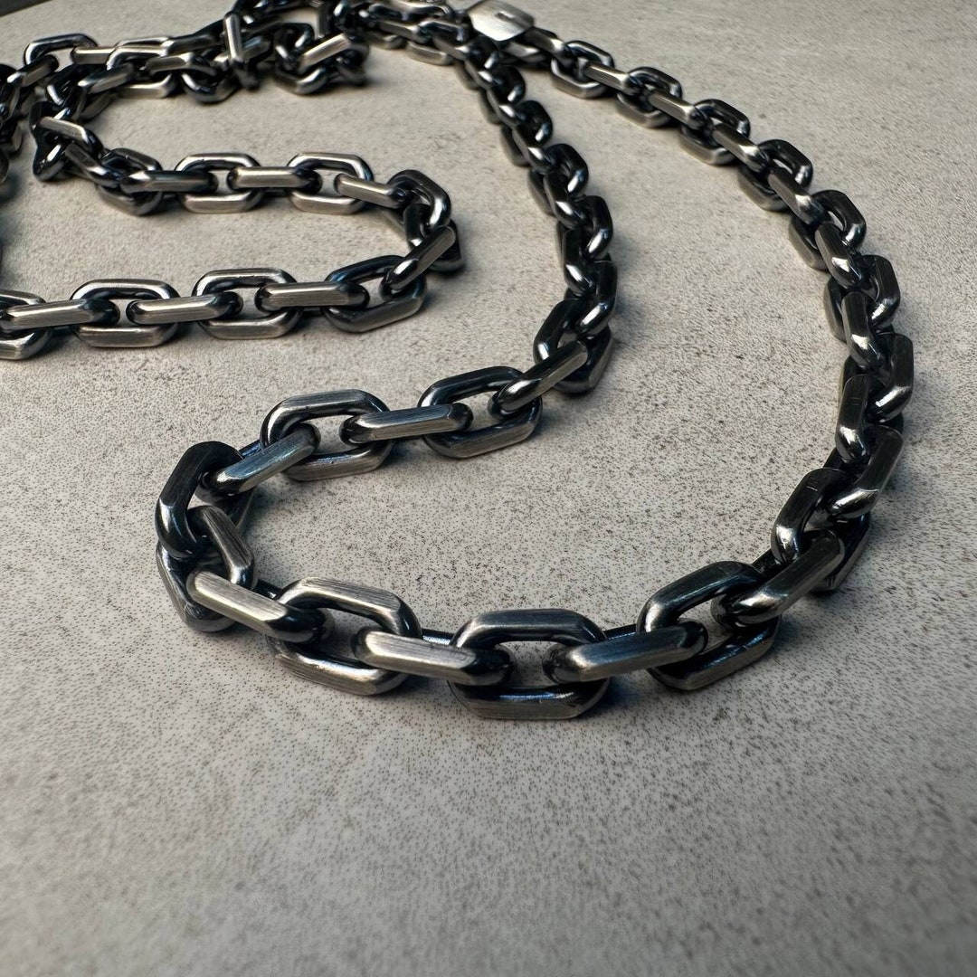 Mens Sterling Silver Necklace, Initial Necklace Silver, Oxidized Silver ...