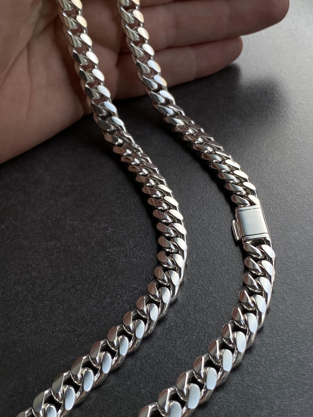 Cuban Link Silver Chain 10 Mm, Mens Necklace, 925' Sterling Silver ...