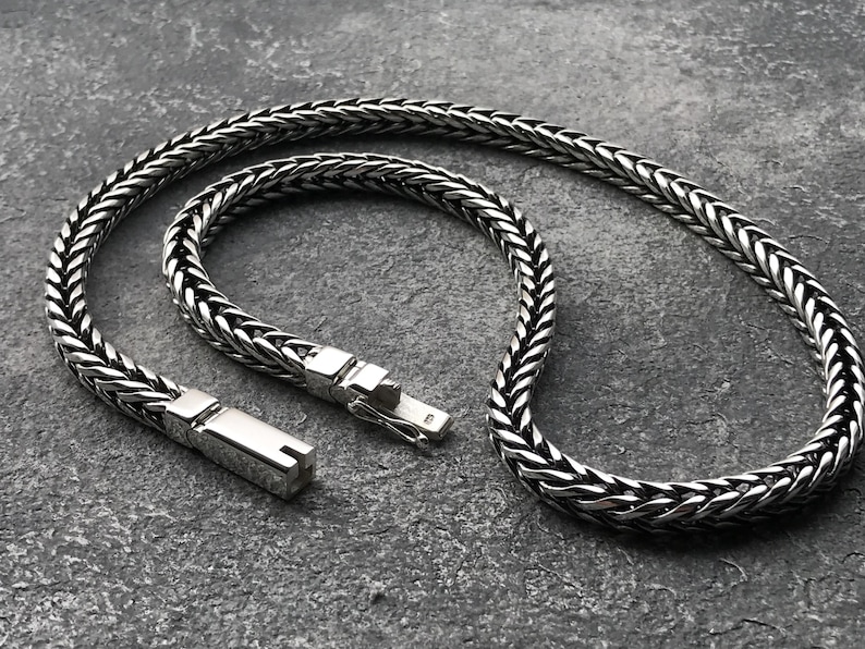 925' Mens Foxtail Silver Necklace, Mens Foxtail Chain, 925' Sterling ...