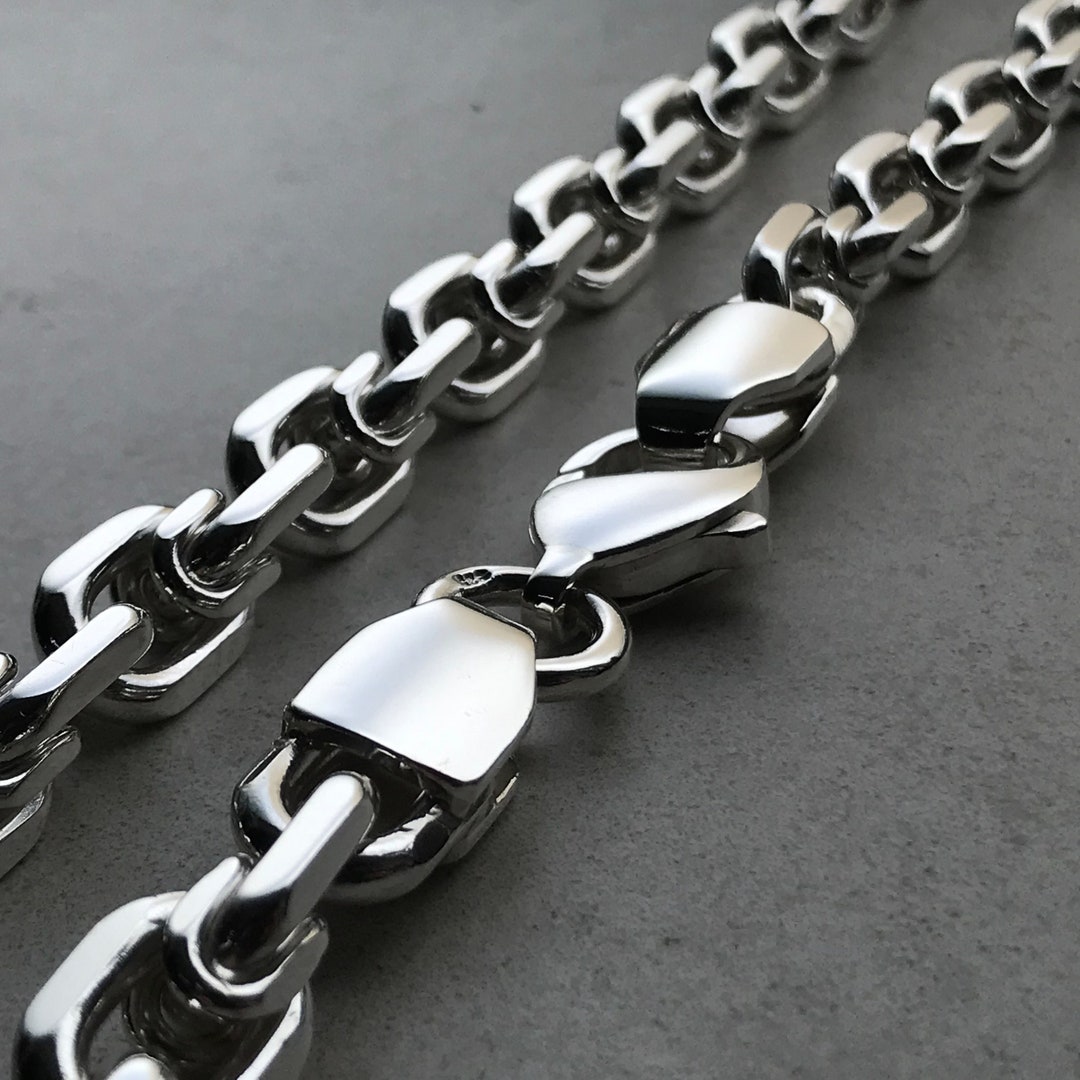 925' Sterling Silver Men Necklace, Men Anchor Chain, Sterling Silver ...