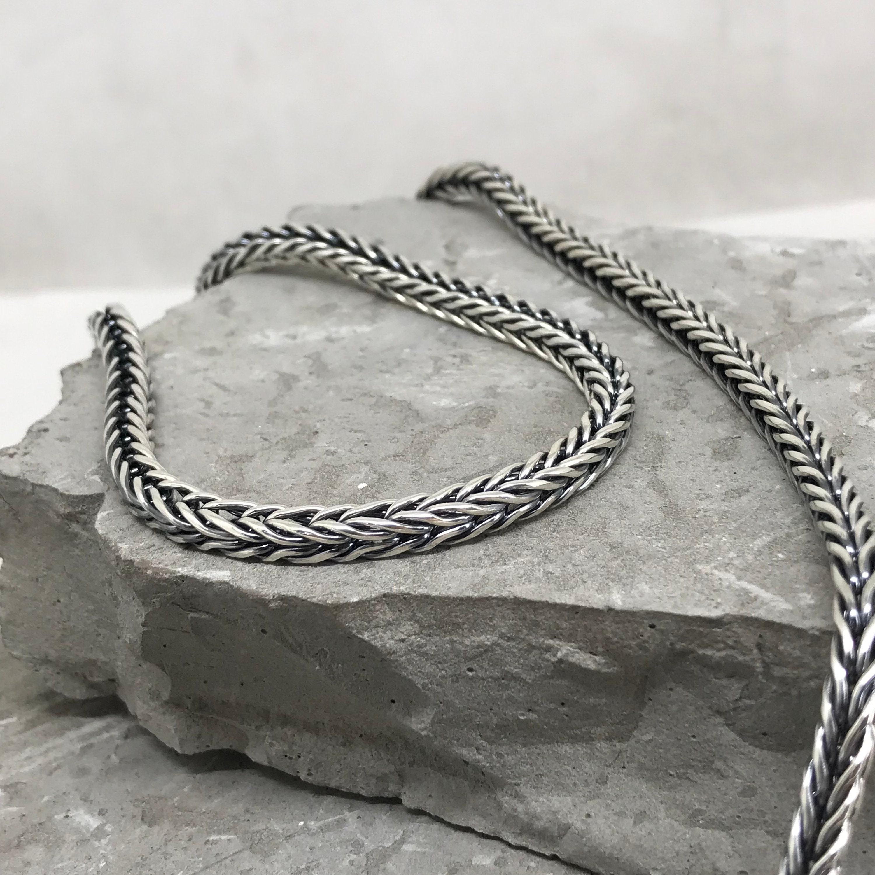 Men's Foxtail Silver Necklace Men's Foxtail Chain - Etsy