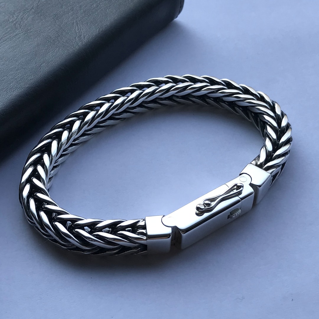 Mens Bracelet, 925 Sterling Silver Bracelet, Foxtail Silver Bracelet ...