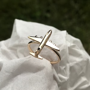 Airplane Ring, 14k Gold Airplane Ring, Gold Ring, Plane 14k Gold Ring ...