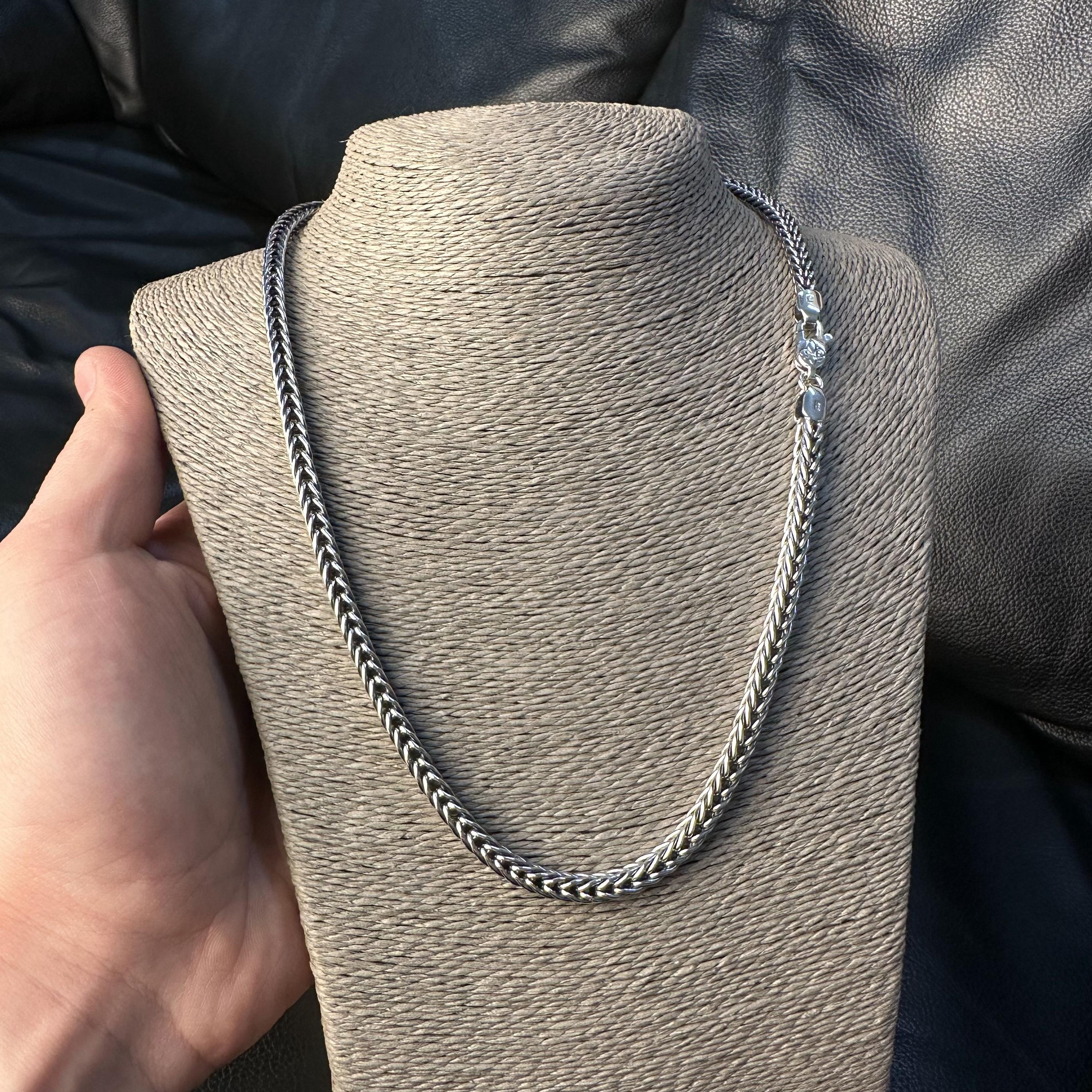 Mens Foxtail Silver Necklace, Mens Foxtail Chain, Womens Silver ...