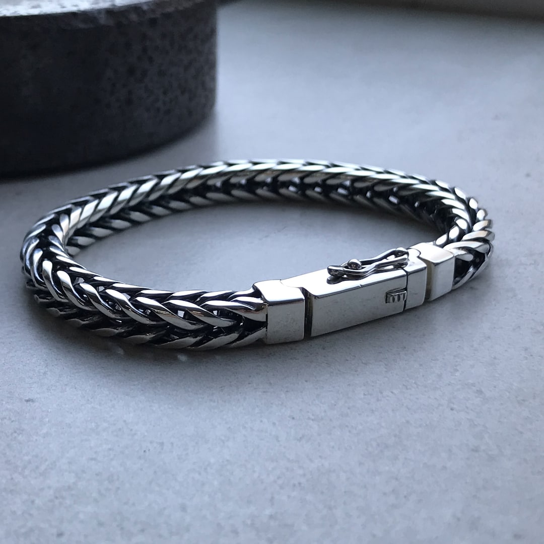 Oxidized Sterling Silver Men's Bracelet: Handmade Bangle - Etsy