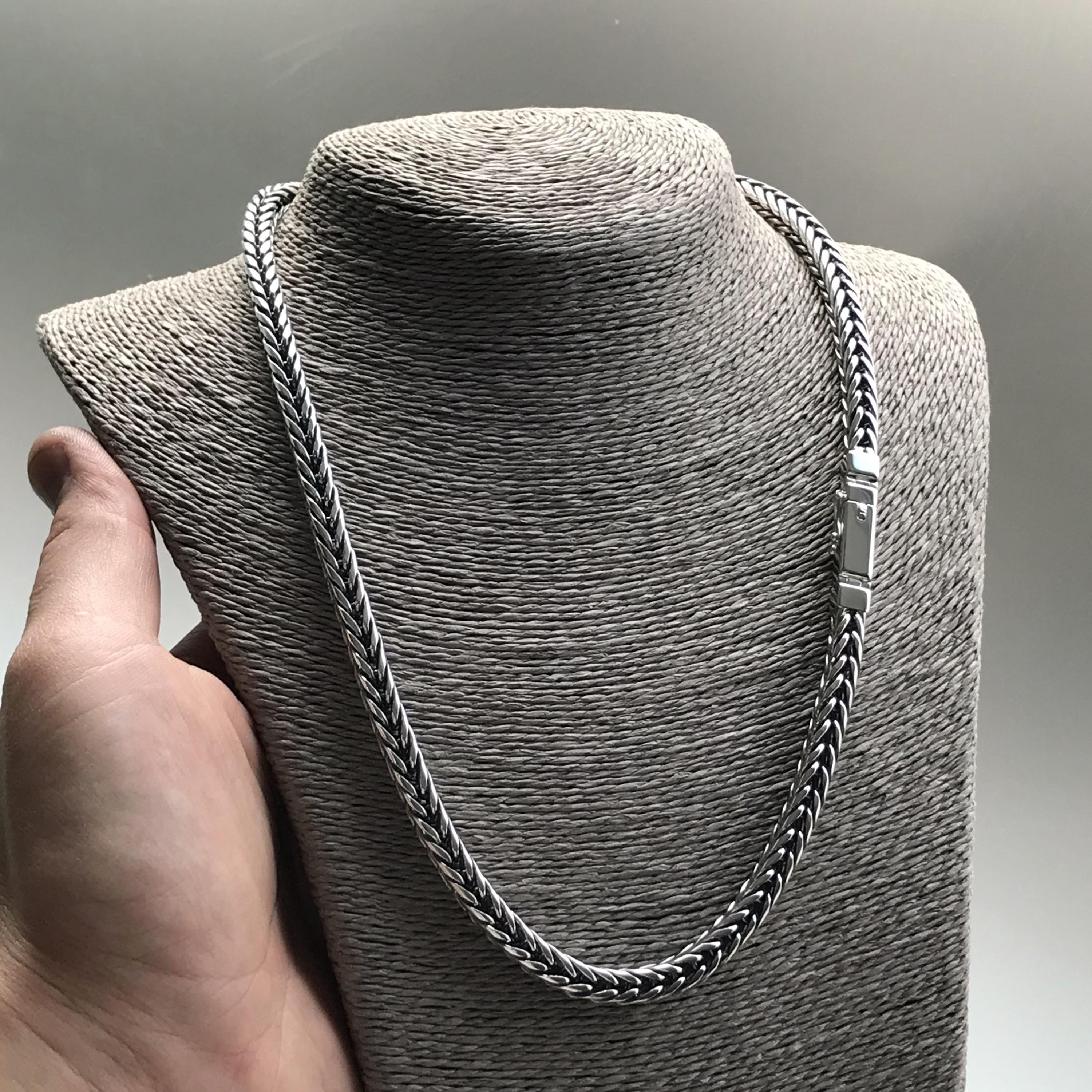 925' Mens Foxtail Silver Necklace, Mens Foxtail Chain, 925' Sterling ...