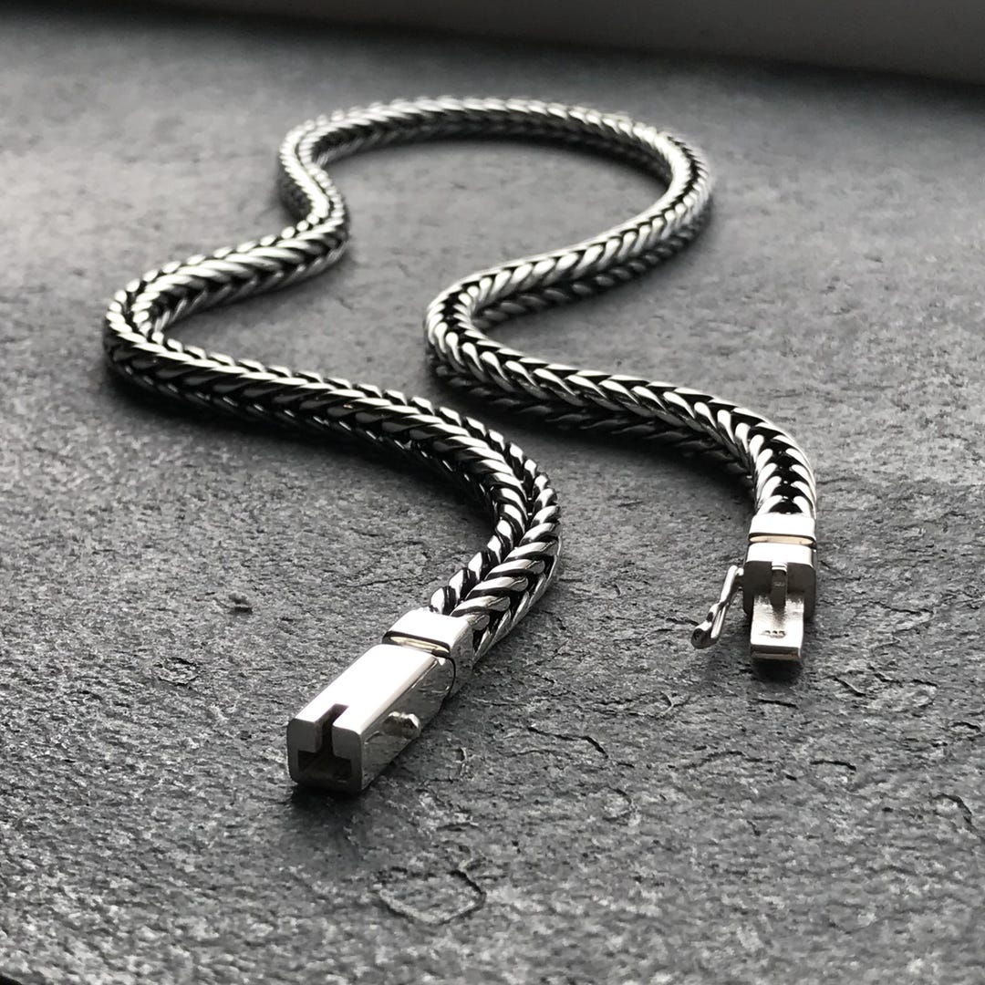 925' Mens Foxtail Silver Necklace, Mens Foxtail Chain, 925' Sterling ...