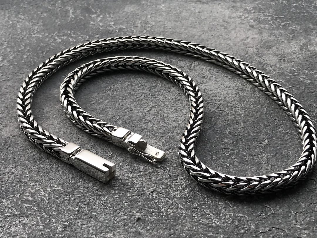 Oxidized Sterling Silver Foxtail Chain Necklace - Handmade - Etsy