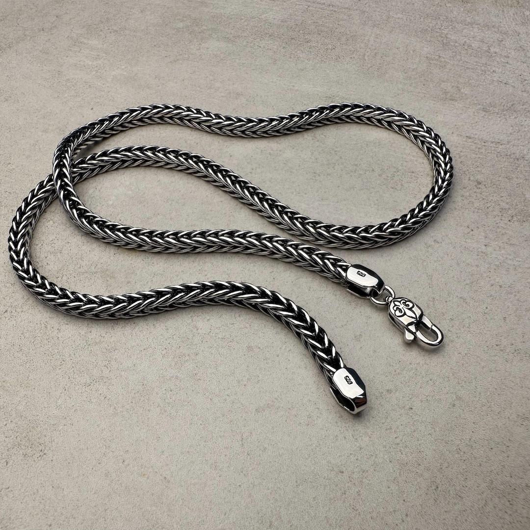 925 Sterling Silver Men Foxtail Necklace, Men Foxtail Chain, Sterling ...