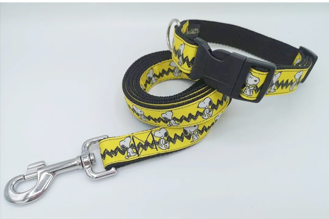 Snoopy Dog Collar, Yellow and Black Grosgrain Ribbon on Strong Black ...