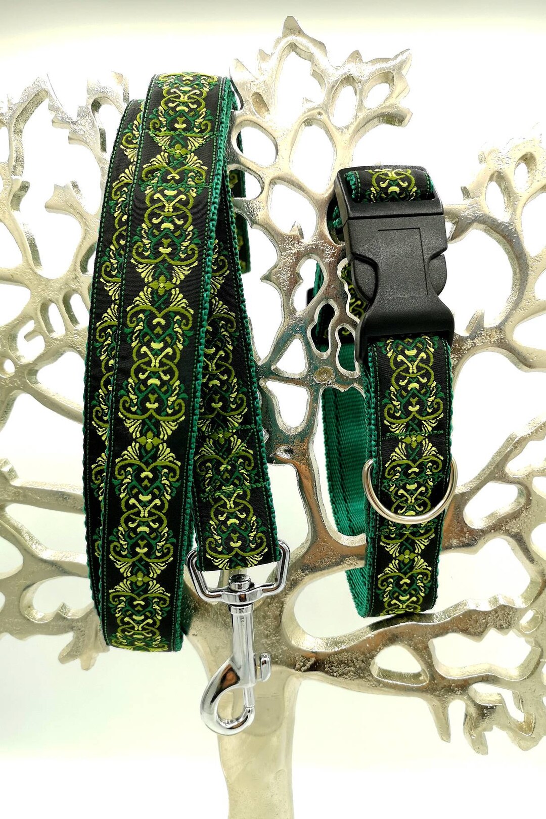 Green Pagan/viking Celtic Knot Dog Collar & Opt Lead, 1" (25mm) Forest ...