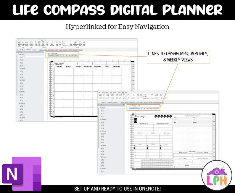 Black Digital Onenote Planner Undated | Onenote Template Digital ...