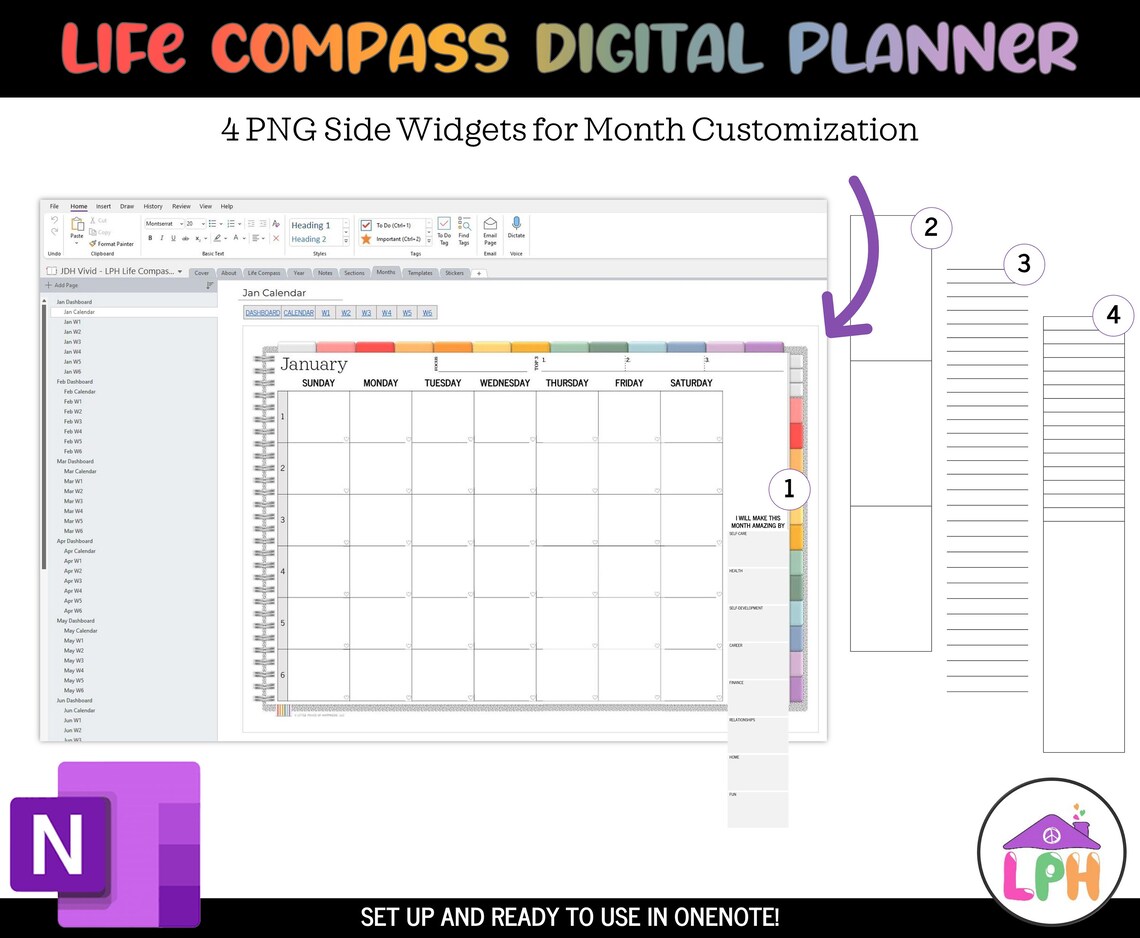 Rainbow Digital Onenote Planner Undated Onenote Template Digital ...