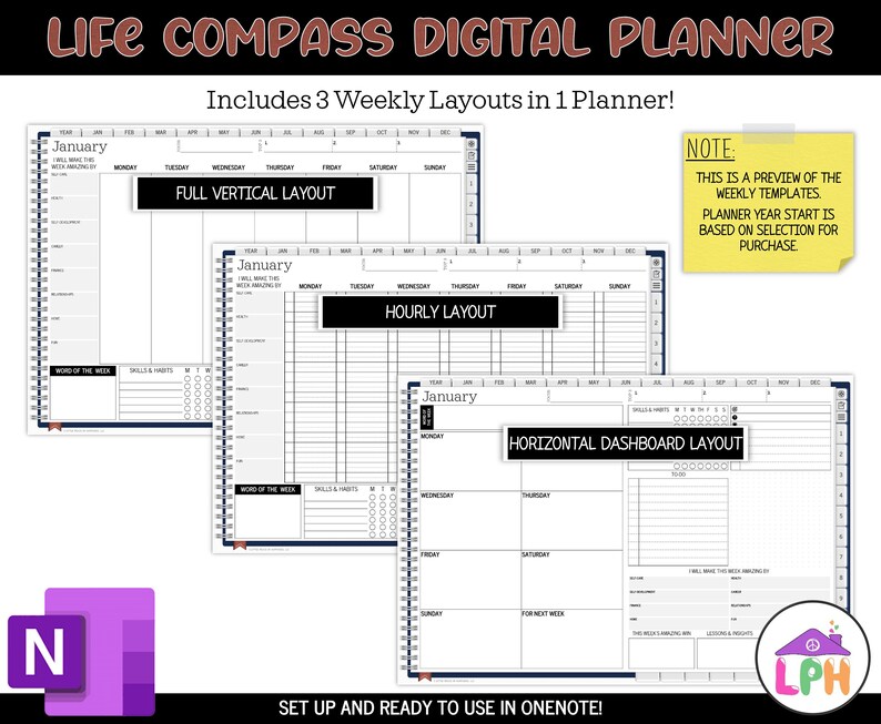 Blue Digital Onenote Planner Undated | Onenote Template Digital ...
