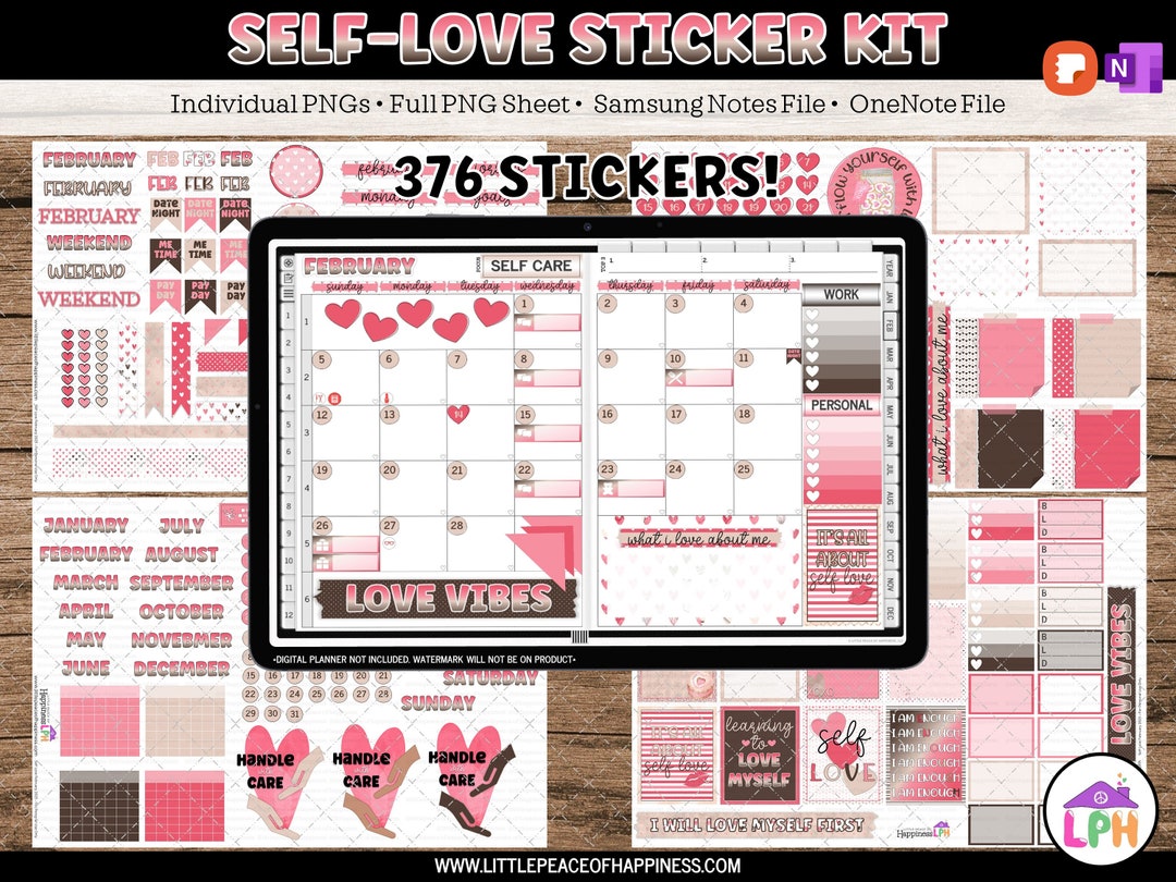 Self Love Functional Digital Sticker Pack Sticky Notes, Vertical Boxes ...