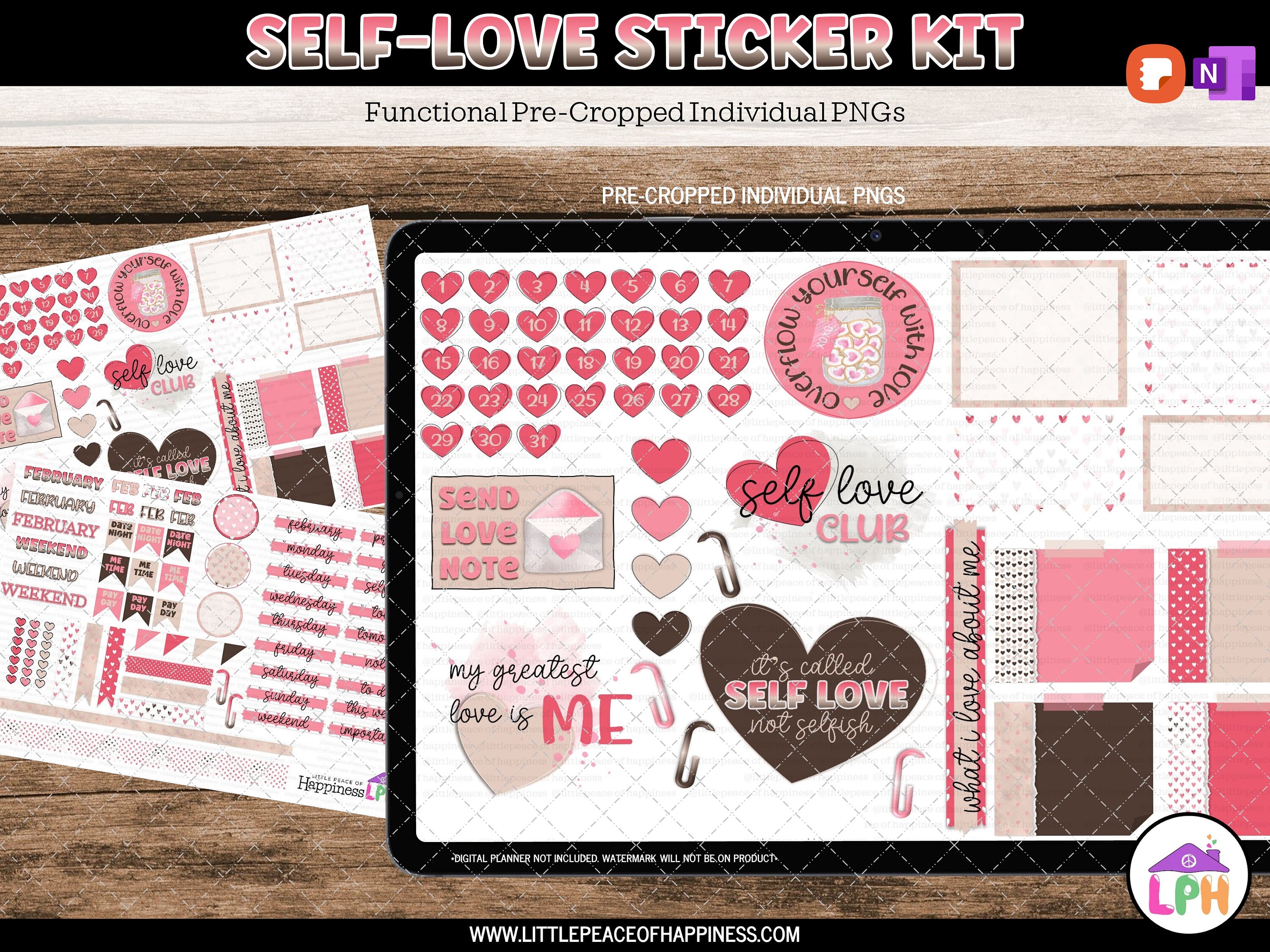 Self Love Functional Digital Sticker Pack Sticky Notes, Vertical Boxes ...
