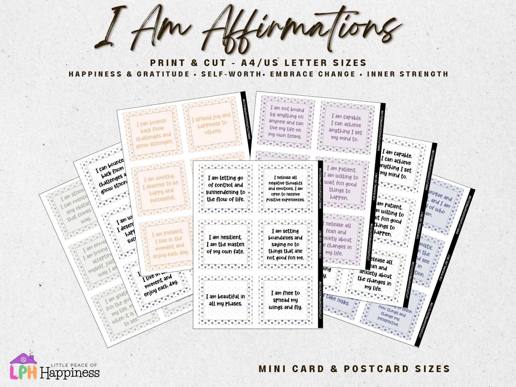 Hearts Affirmation Cards Printable Vision Board Inspirational Dashboard ...