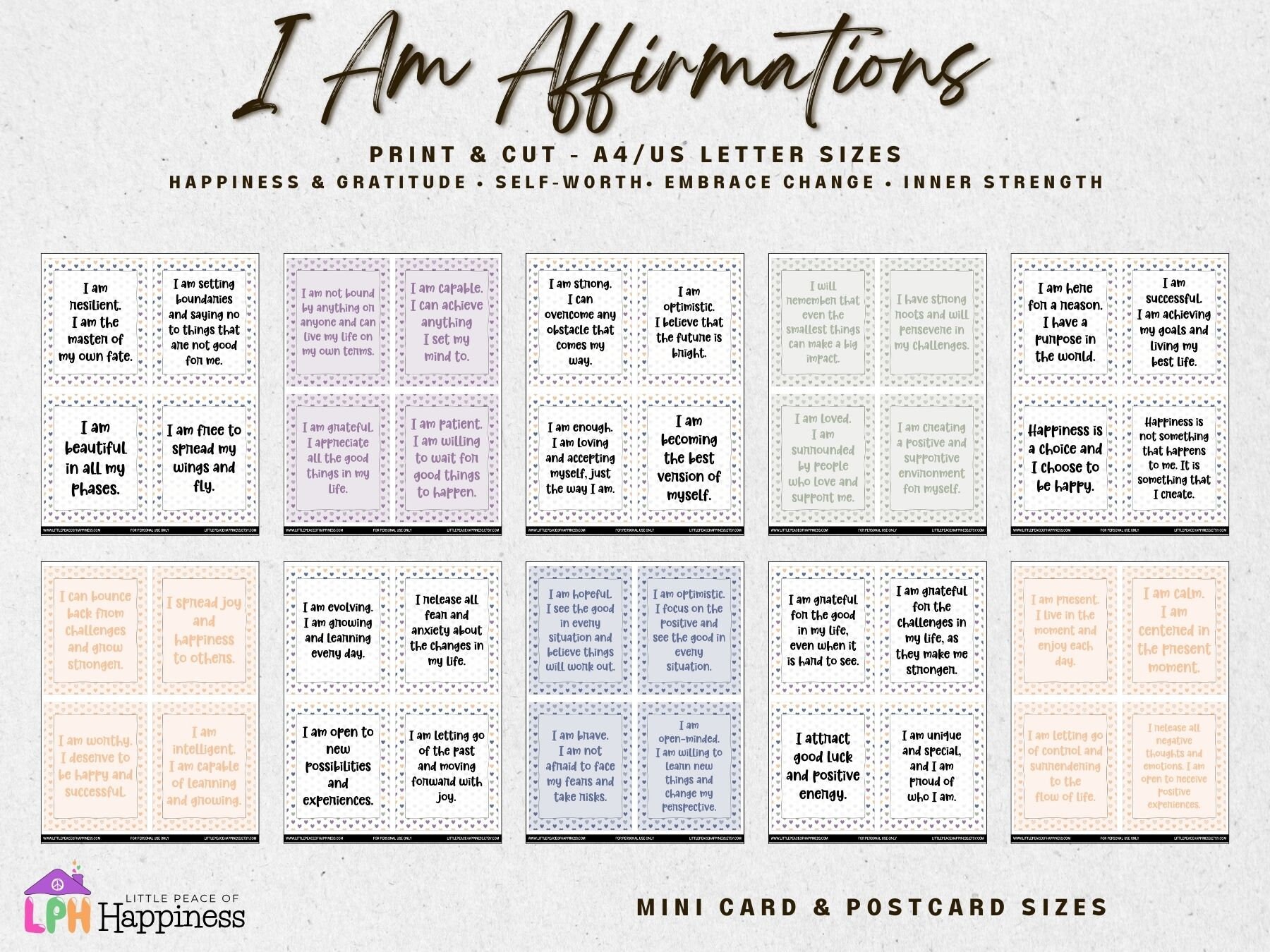 Hearts Affirmation Cards Printable Vision Board Inspirational Dashboard ...