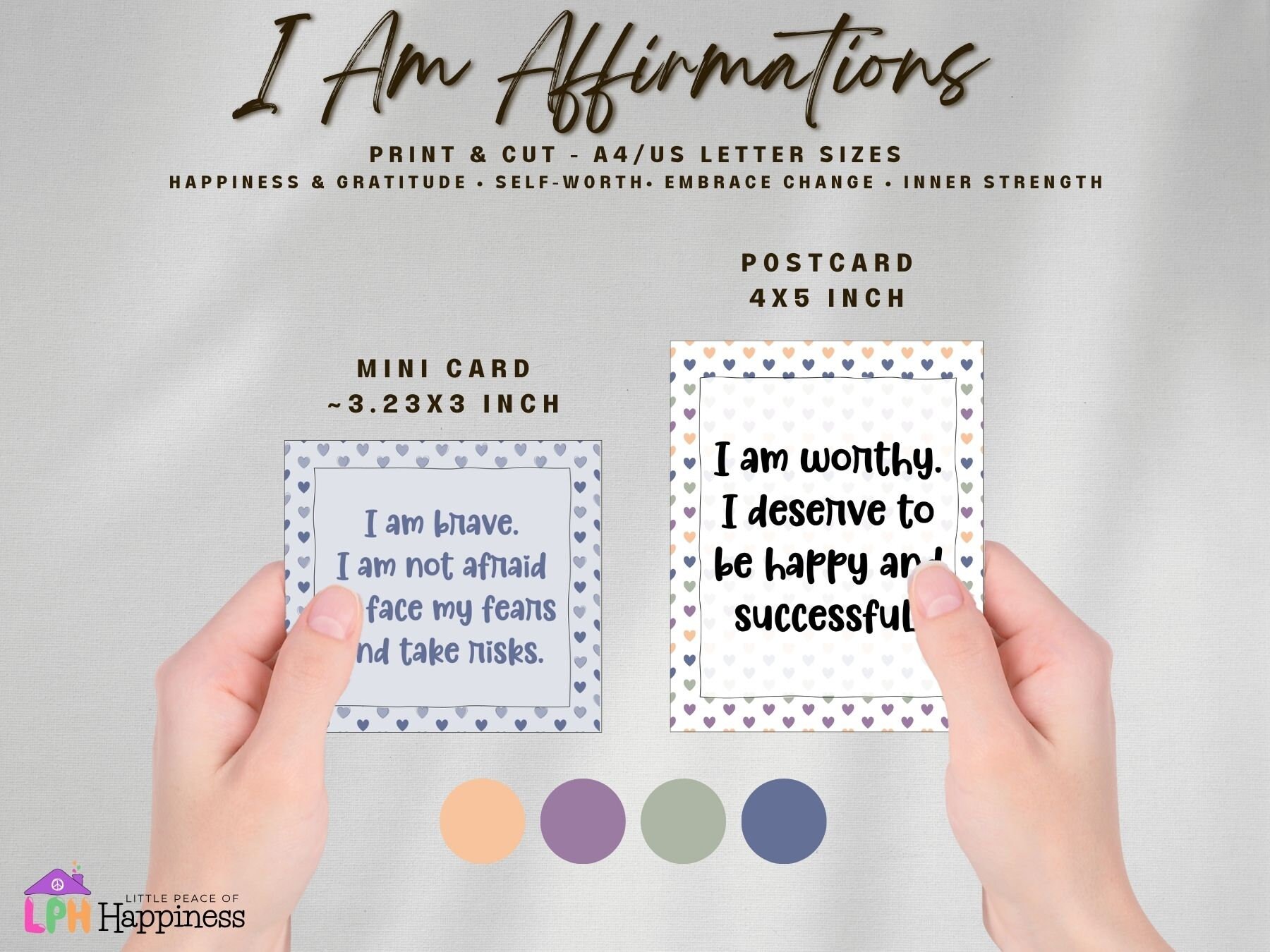 Hearts Affirmation Cards Printable Vision Board Inspirational Dashboard ...
