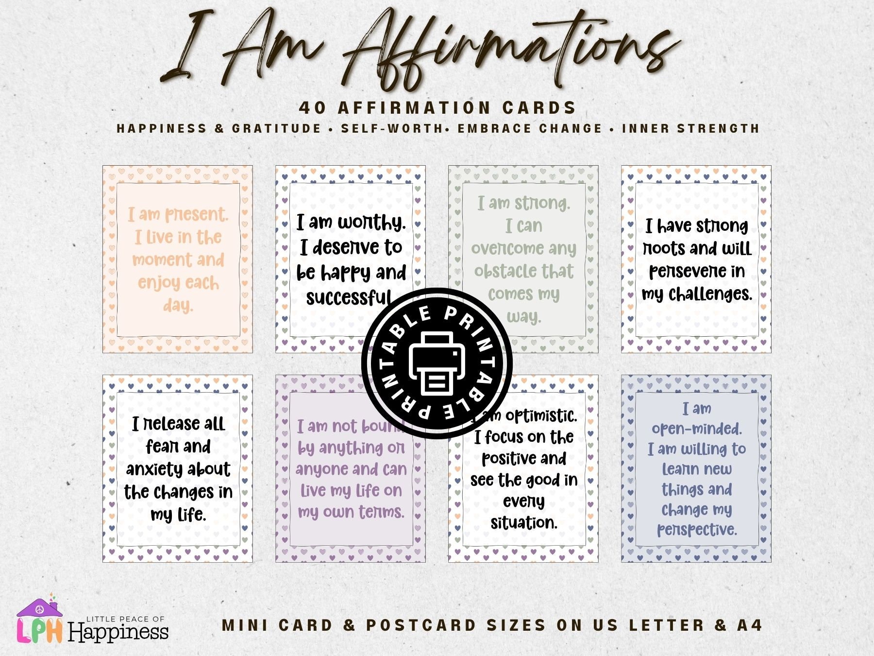 Hearts Affirmation Cards Printable Vision Board Inspirational Dashboard ...