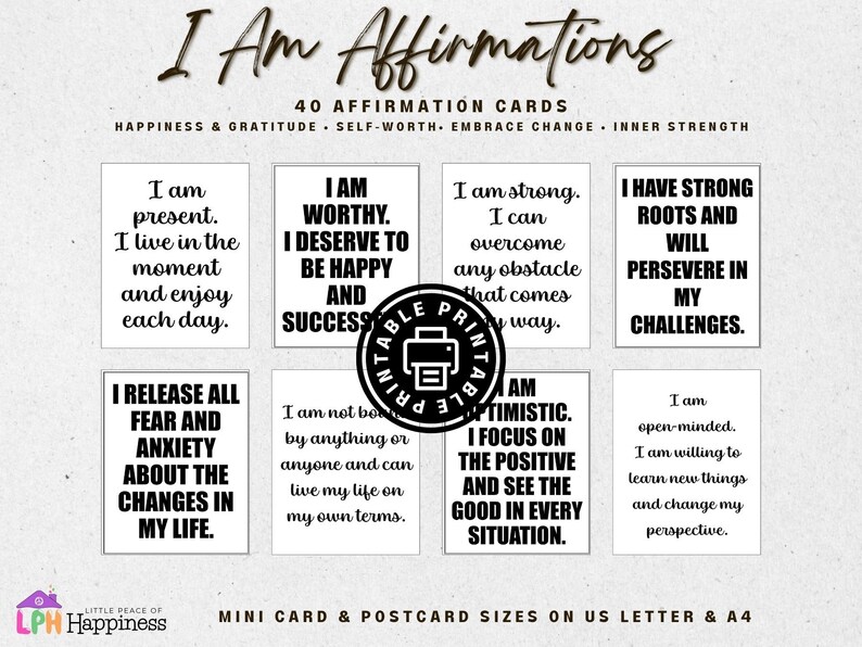 Black White Affirmation Cards Printable Vision Board Dashboard Décor ...