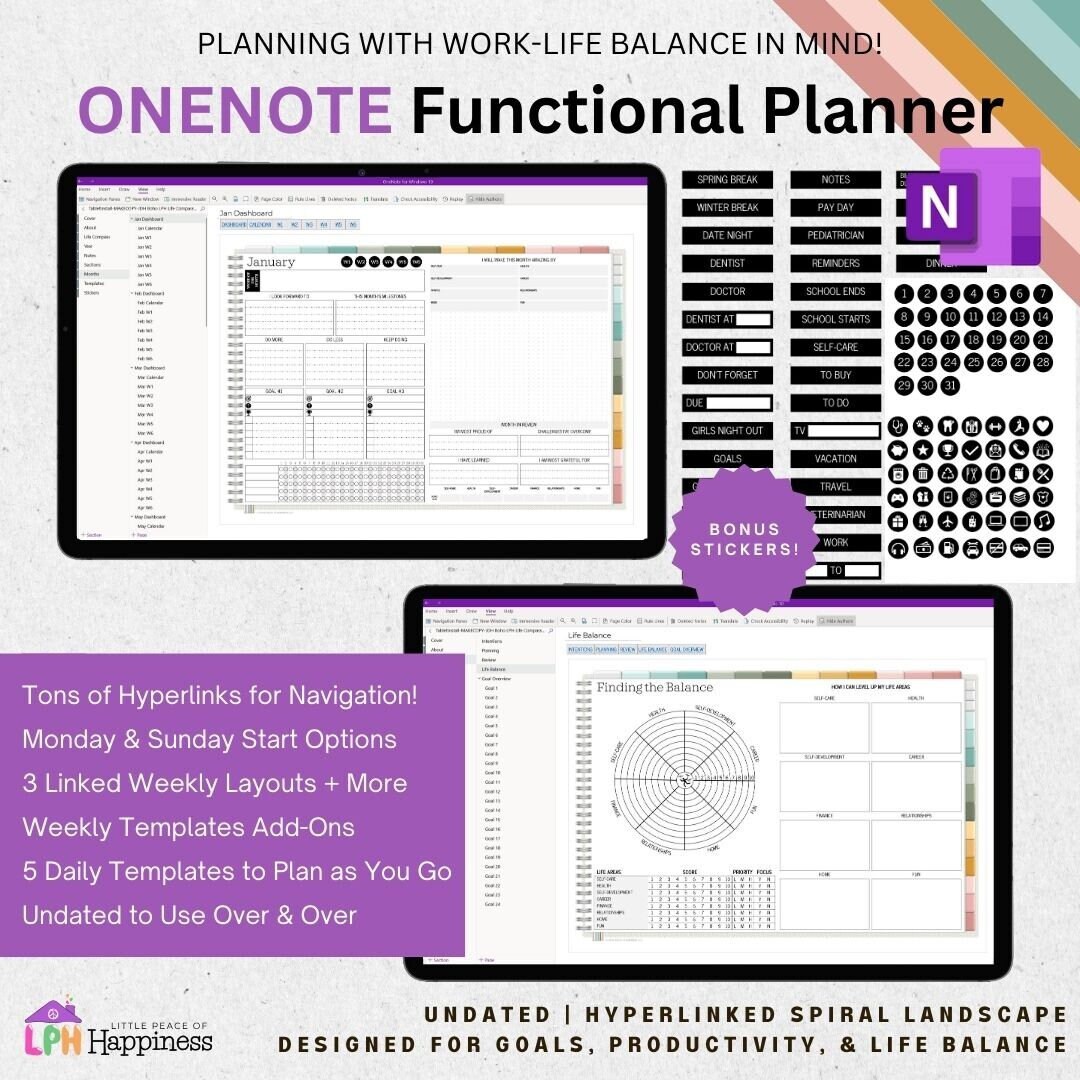Boho Onenote Digital Planner | Undated Hyperlinked Monthly Weekly ...