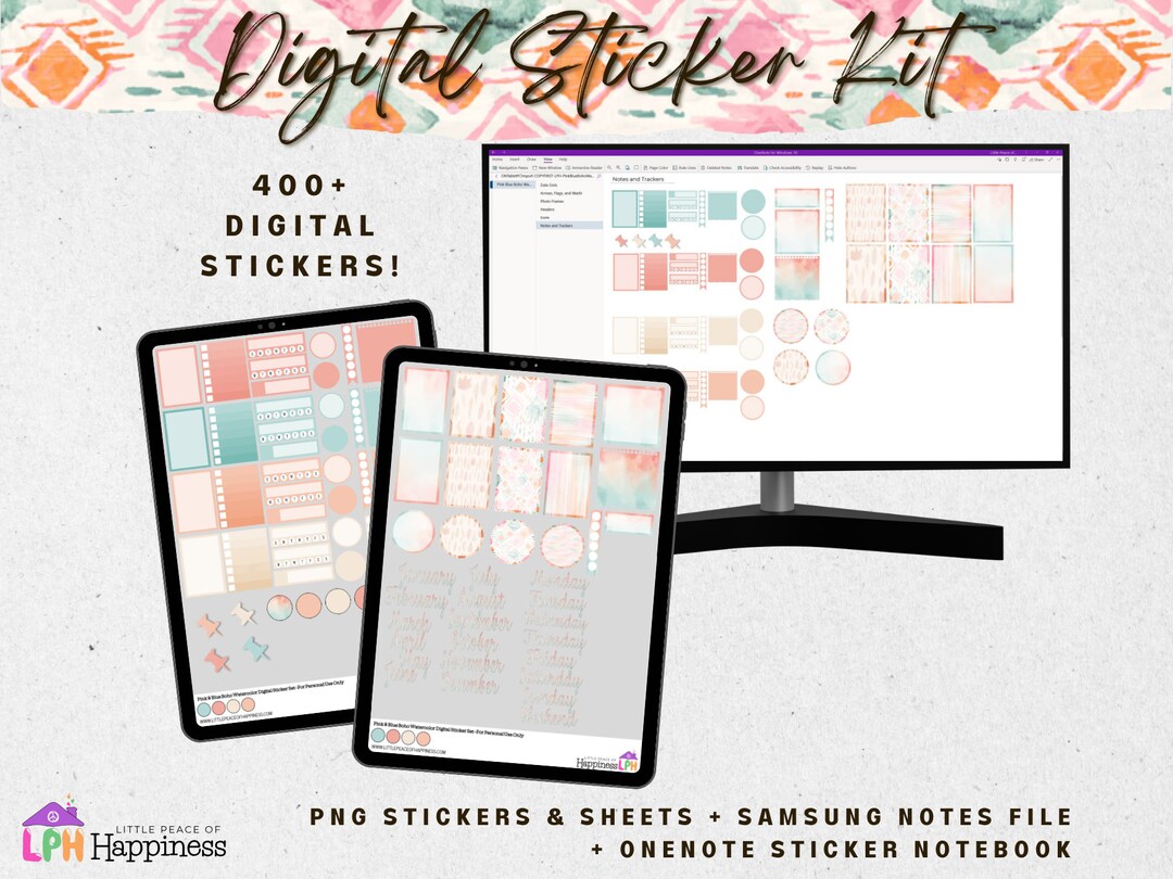 Boho Digital Stickers Pastel Digital Planner Sticker Bohemian Pink Teal ...