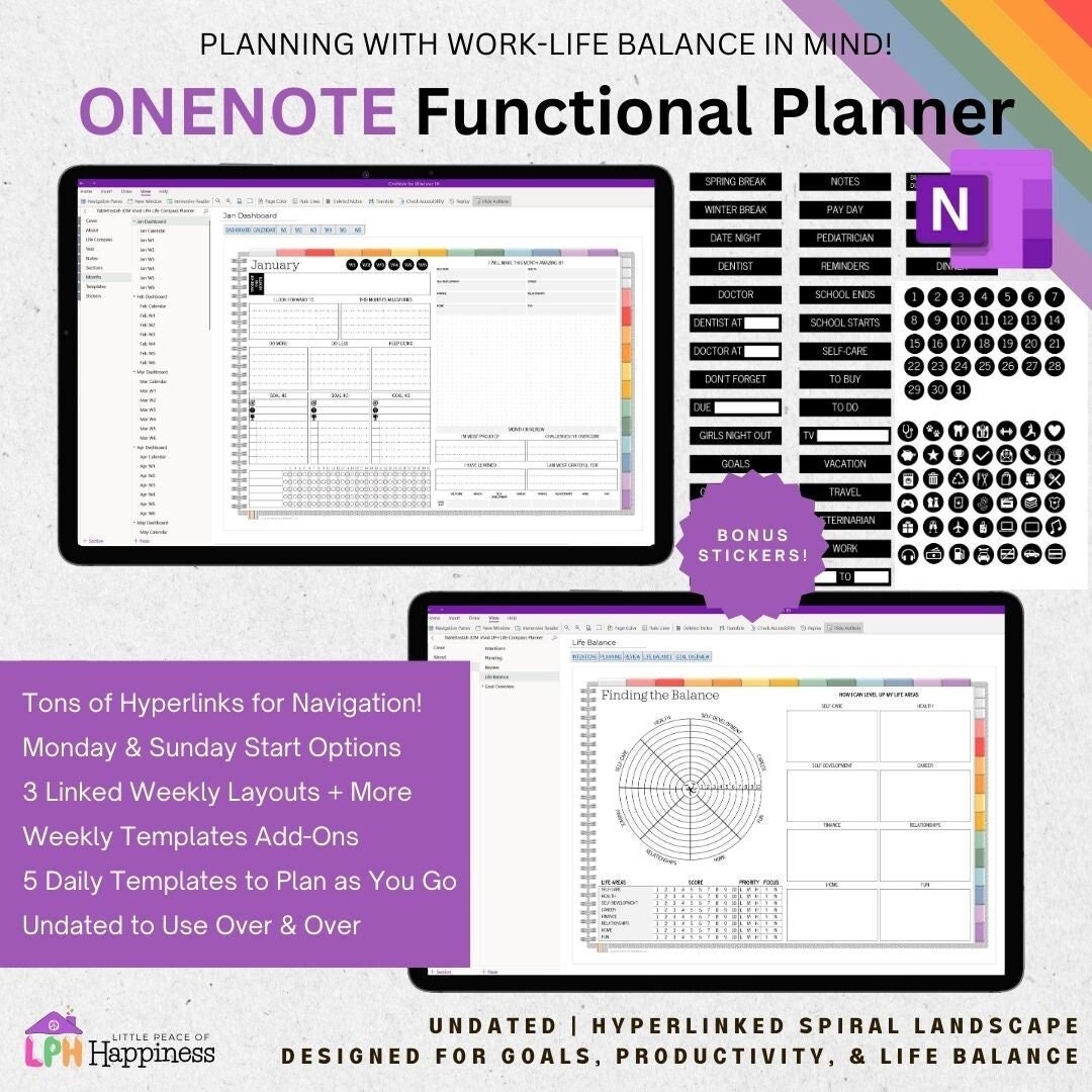 Rainbow Digital Onenote Planner Undated | Onenote Template Digital ...