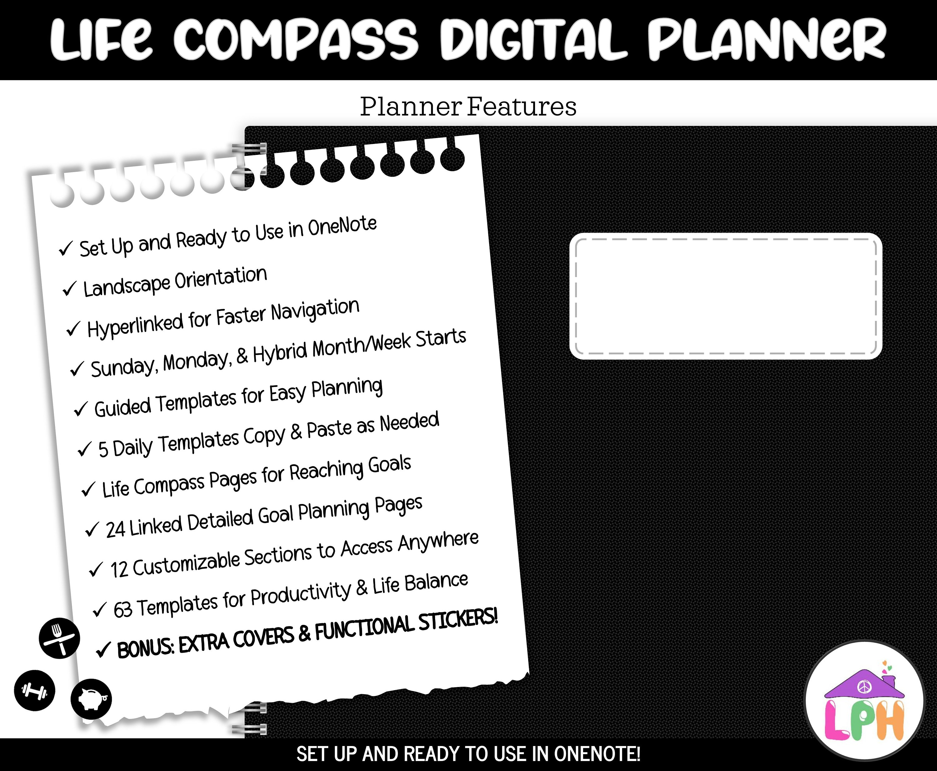Black Digital Onenote Planner Undated | Onenote Template Digital ...