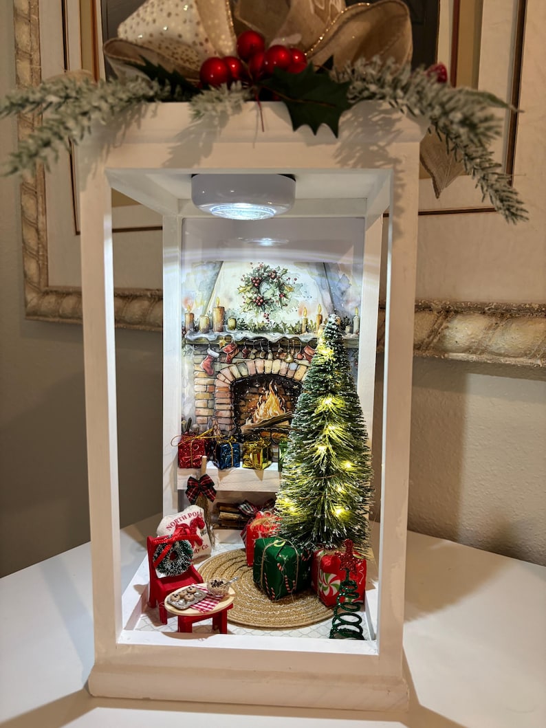 Handmade Xmas Fireplace Scene Lantern With Lights - Etsy