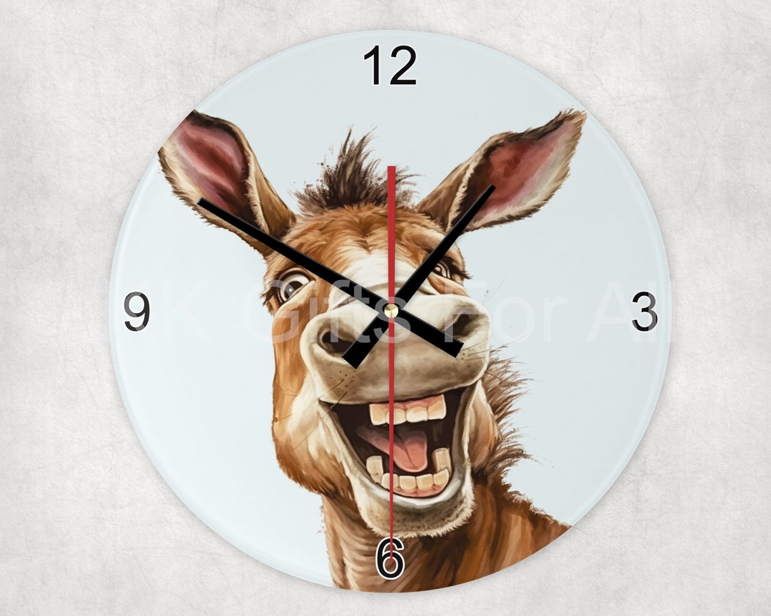 Donkey Glass Clock, Comical Donkey Wall Clock, Funny Donkey Gift ...