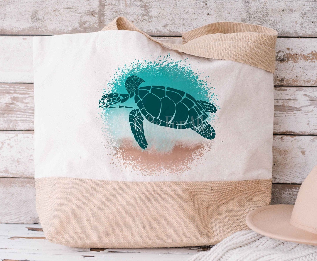 Green Sea Turtle Beach Bag, Jute Tote Shopper Picnic Beach Bag - Etsy