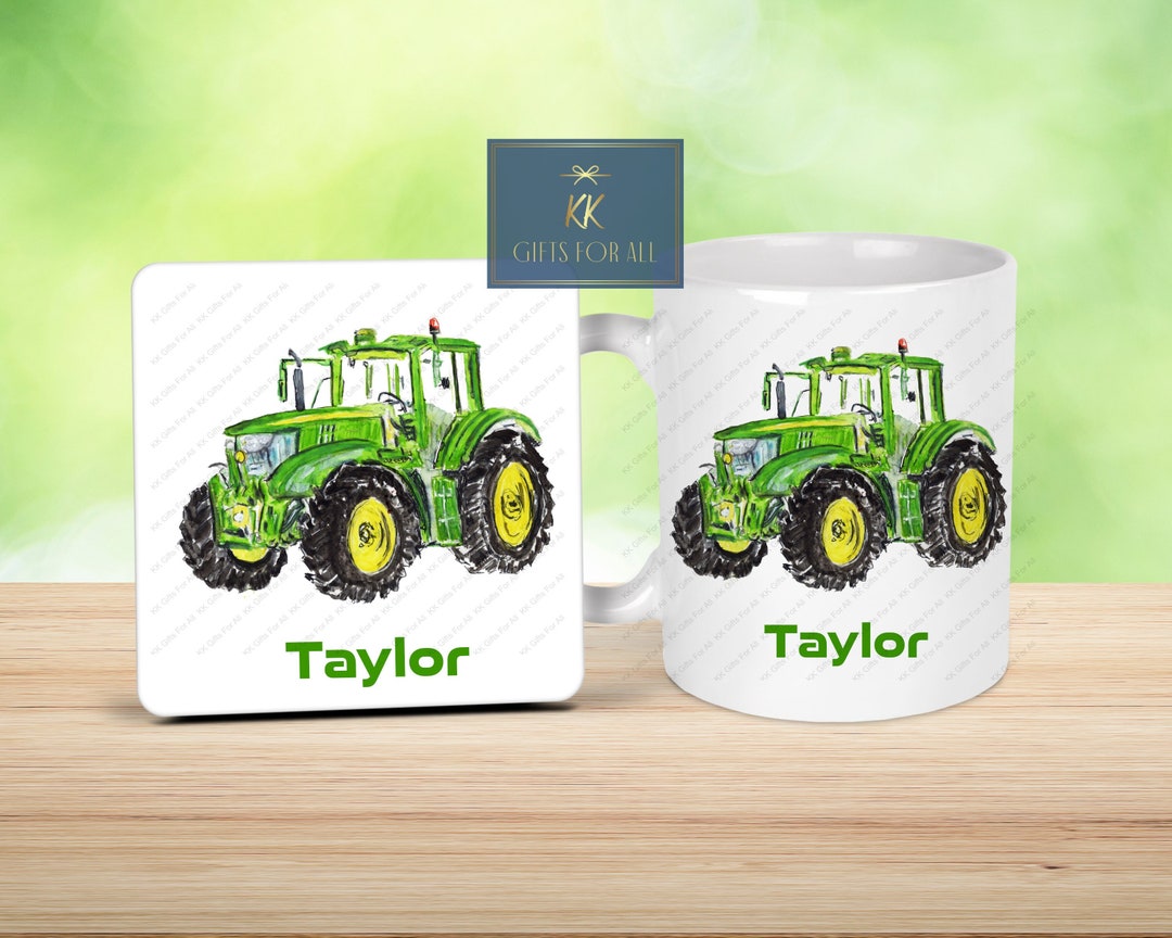 Personalised Green Tractor Mug & Coaster, Farmer Mug, Tractor Lover ...