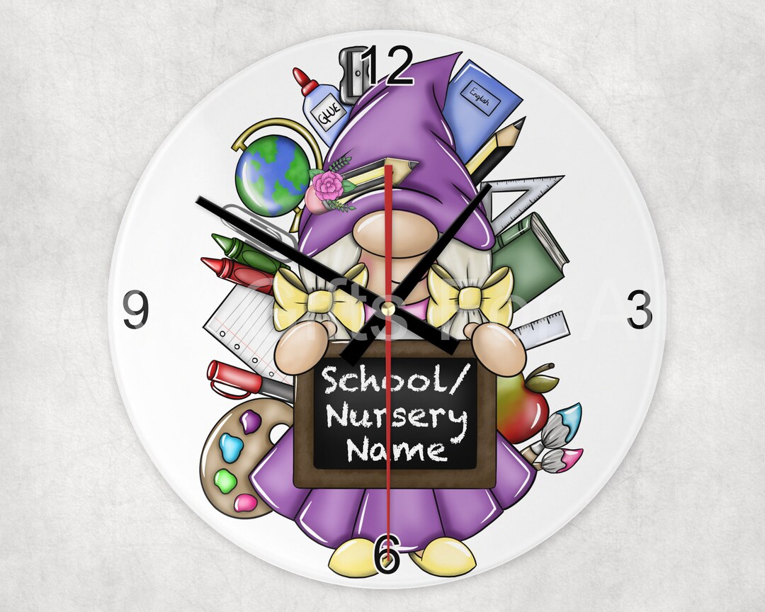 Teacher Gonk Glass Clock, Classroom Wall Clock, Nursery Clock, Teacher ...