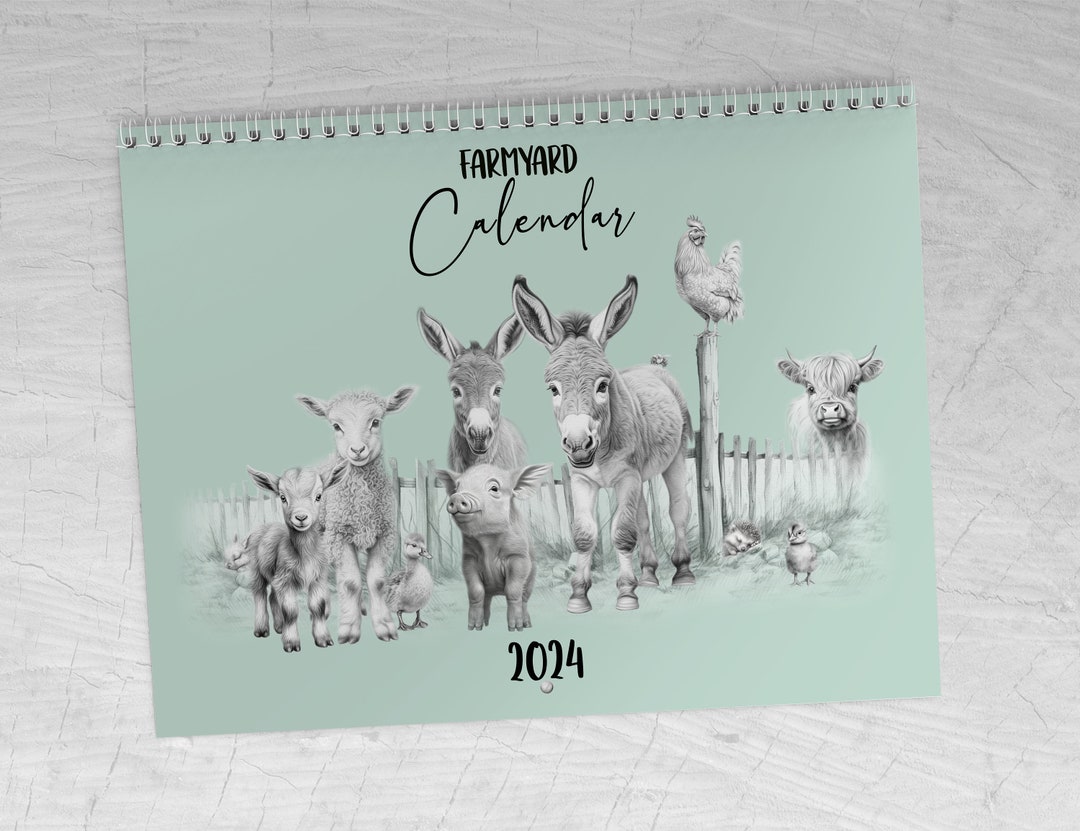 2024 Farmyard Calendar, Farm Animal 2024 Calendar, Cute Animal Wall ...