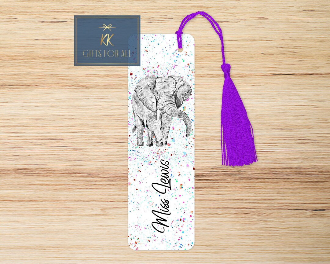 Grey Elephant Bookmark, Personalised Bookmark, Paint Splatter Effect ...