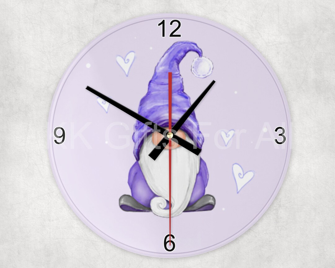Purple Gonk Glass Clock, Gonk Gifts, Gnome Home Decor, Gonk Wall Clock ...