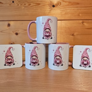 Personalised Pink Gonk Mug & Coaster for Friend or Wife Birthday Gonk ...