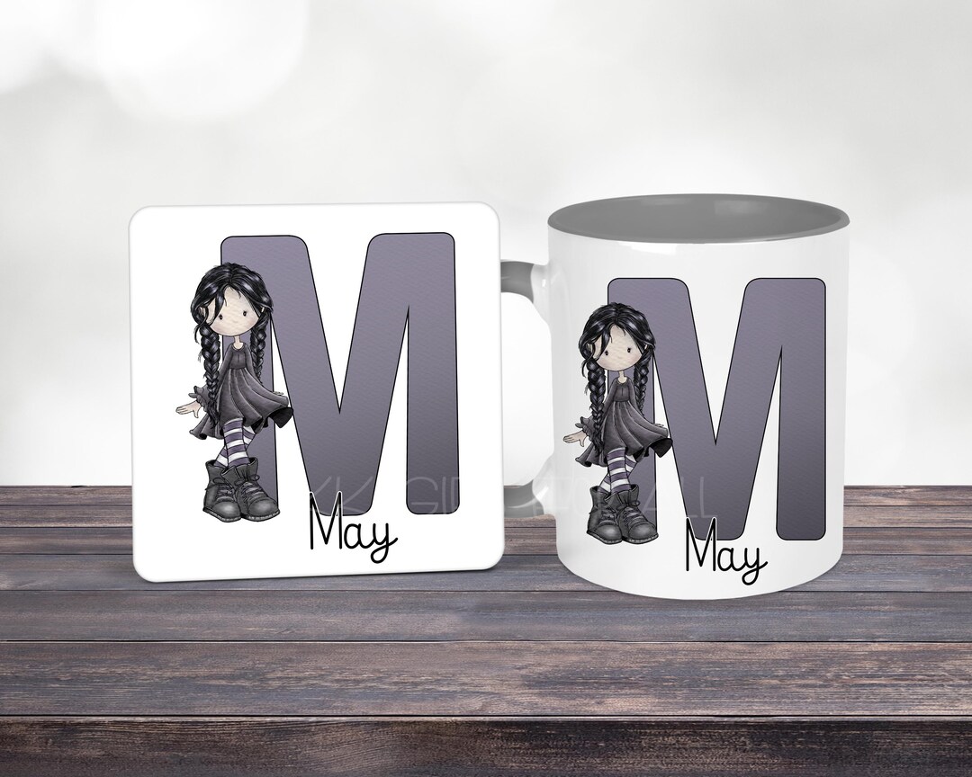 Personalised Grey Goth Mug & Coaster, Gothic Girl Gift for Friend or ...