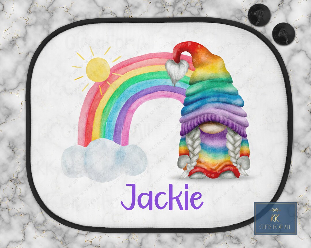 Personalised Car Shade, Sun Shade, Gonk Gift, Colorful Gonk Rainbow ...