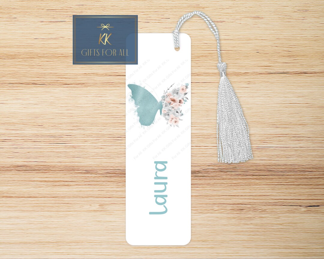 Teal Floral Butterfly Bookmark, Personalised Bookmark, Floral Butterfly ...
