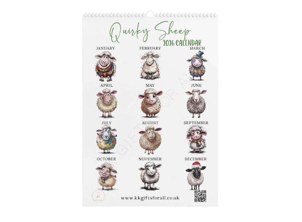 2026 Quirky Sheep Calendar, Funny Sheep Wall Calendar, Cute Farm Animal ...
