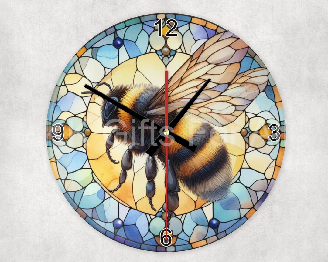 Bumble Bee Glass Clock, Stained Glass Style Wall Clock, Bee Home Decor ...