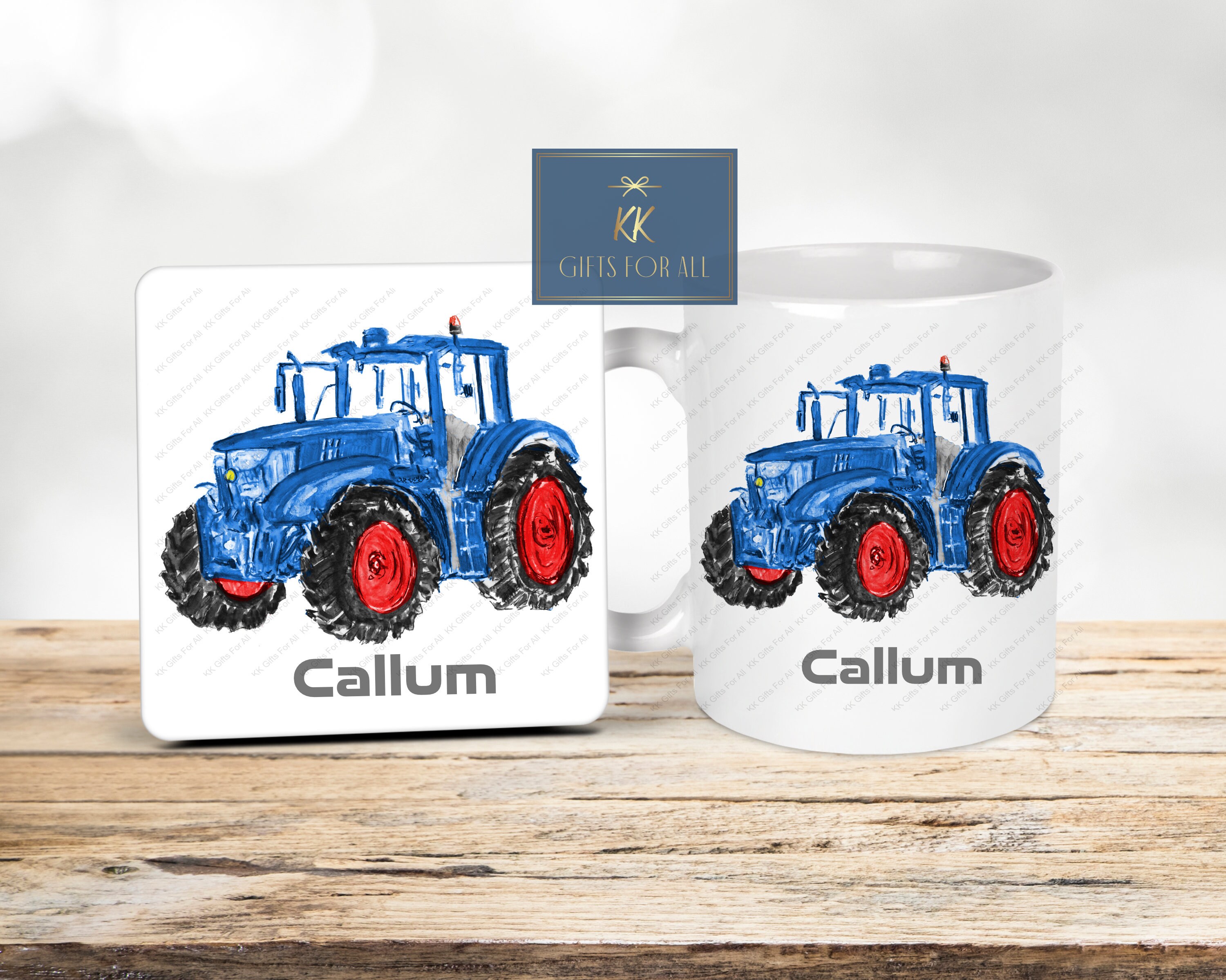 Personalised Tractor Mug & Coaster Blue Tractor Farmer Gift - Etsy