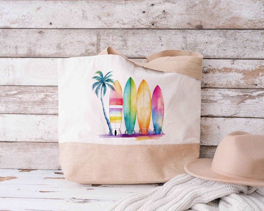 Large Sufer Beach Bag Bright Surf Jute Tote Bag Surfing Lover Bag - Etsy
