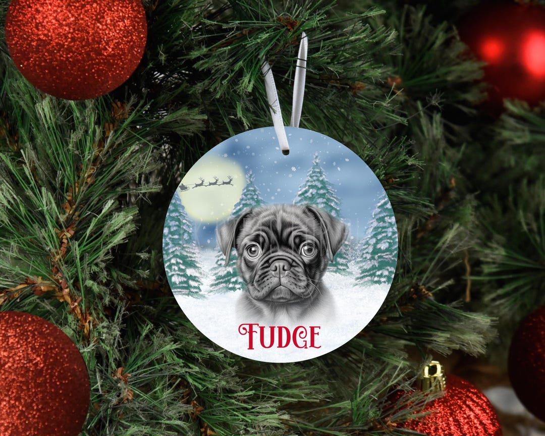 Personalised Christmas Black Pug Tree Decoration, Pug Metal Christmas ...