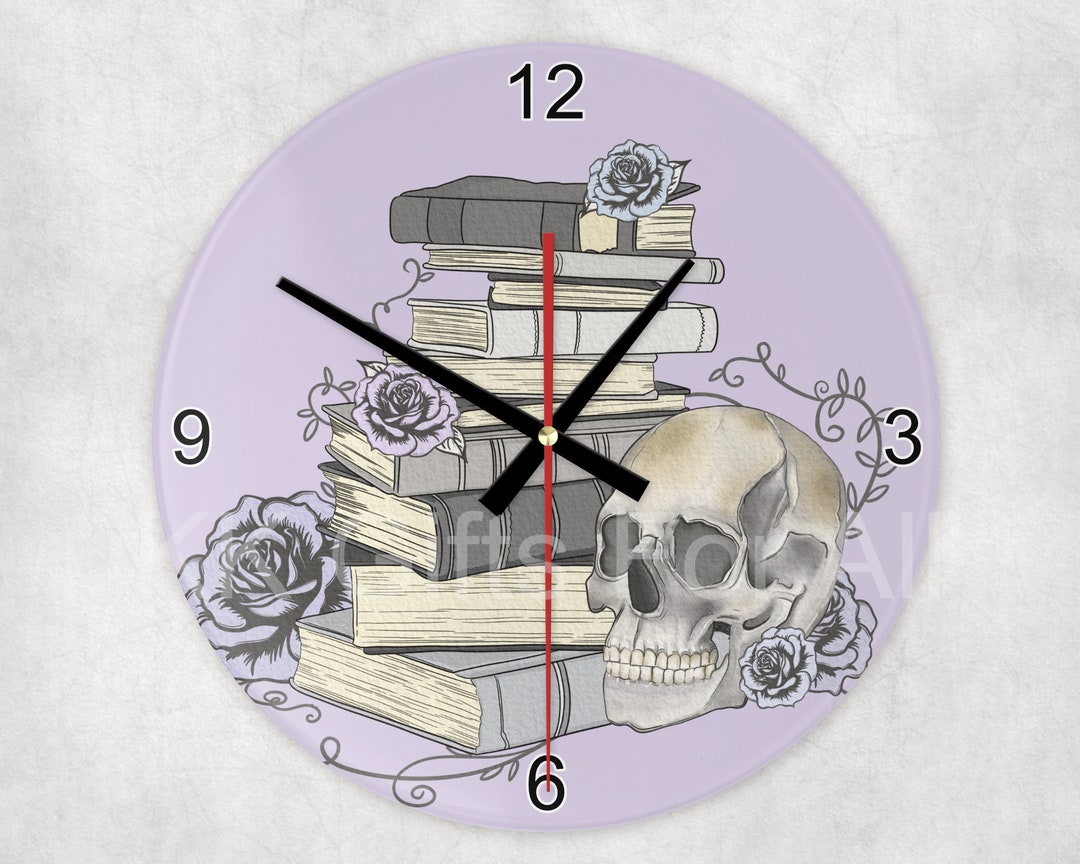 Skull Glass Clock, Lilac Skull Wall Clock, Gift for Gothic Skull Lover ...