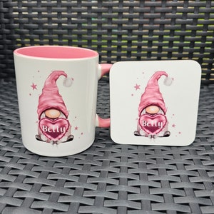 Personalised Pink Gonk Mug & Coaster for Friend or Wife Birthday Gonk ...