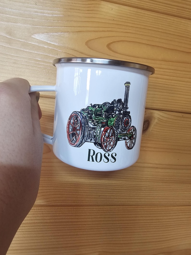 Personalised Steam Engine Enamel Mug, Vintage Traction Engine Gift ...