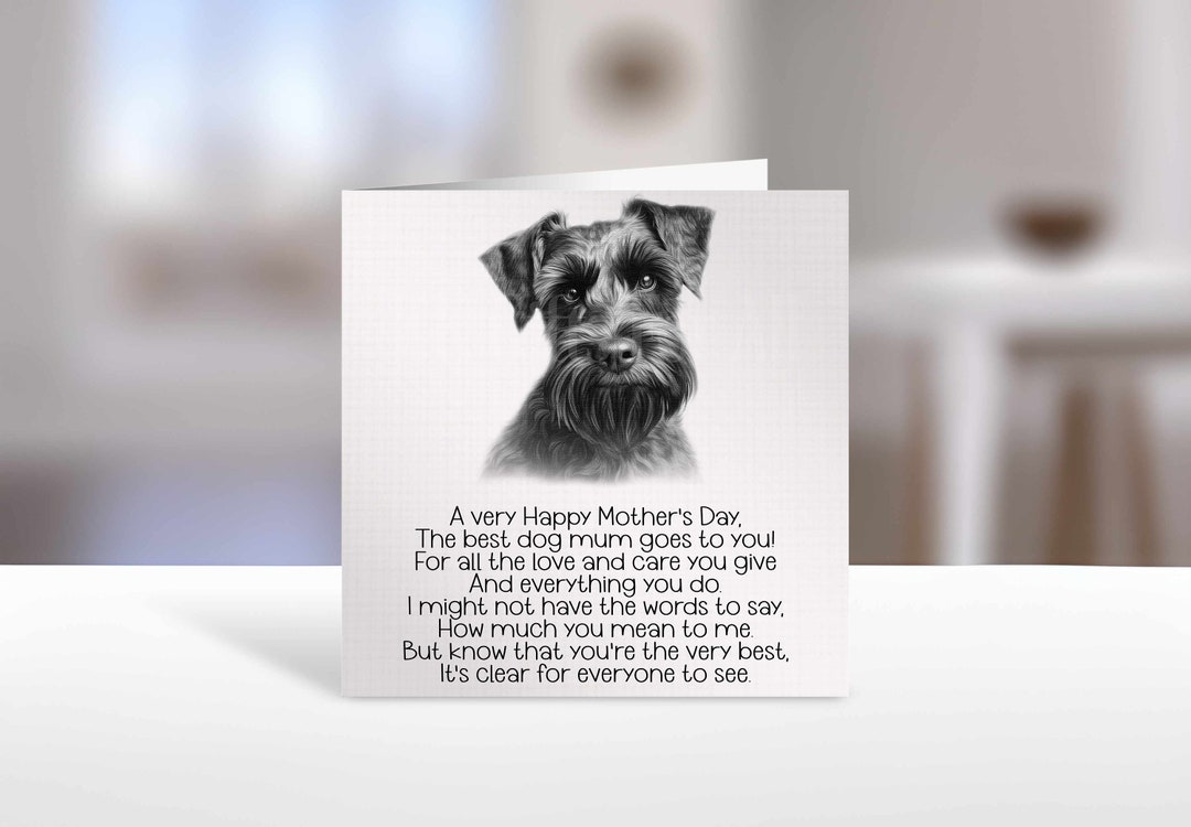 Personalised Mother's Day Card From Dog, Dark Minature Schnauzer Card ...